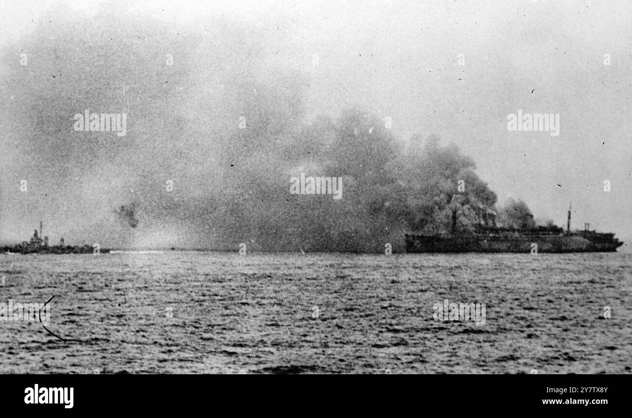 US TRANSPORT SHIP USS WAKEFIELD ON FIRE AT SEA Photo Shows: Smoke is ...