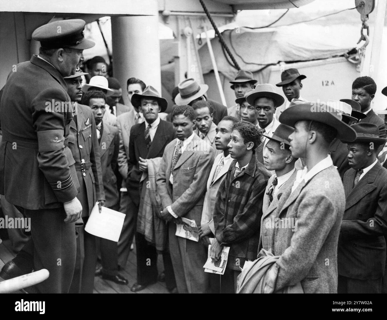 Arrivals on board the ex-troopship, HMT Empire Windrush at Tilbury. An ...
