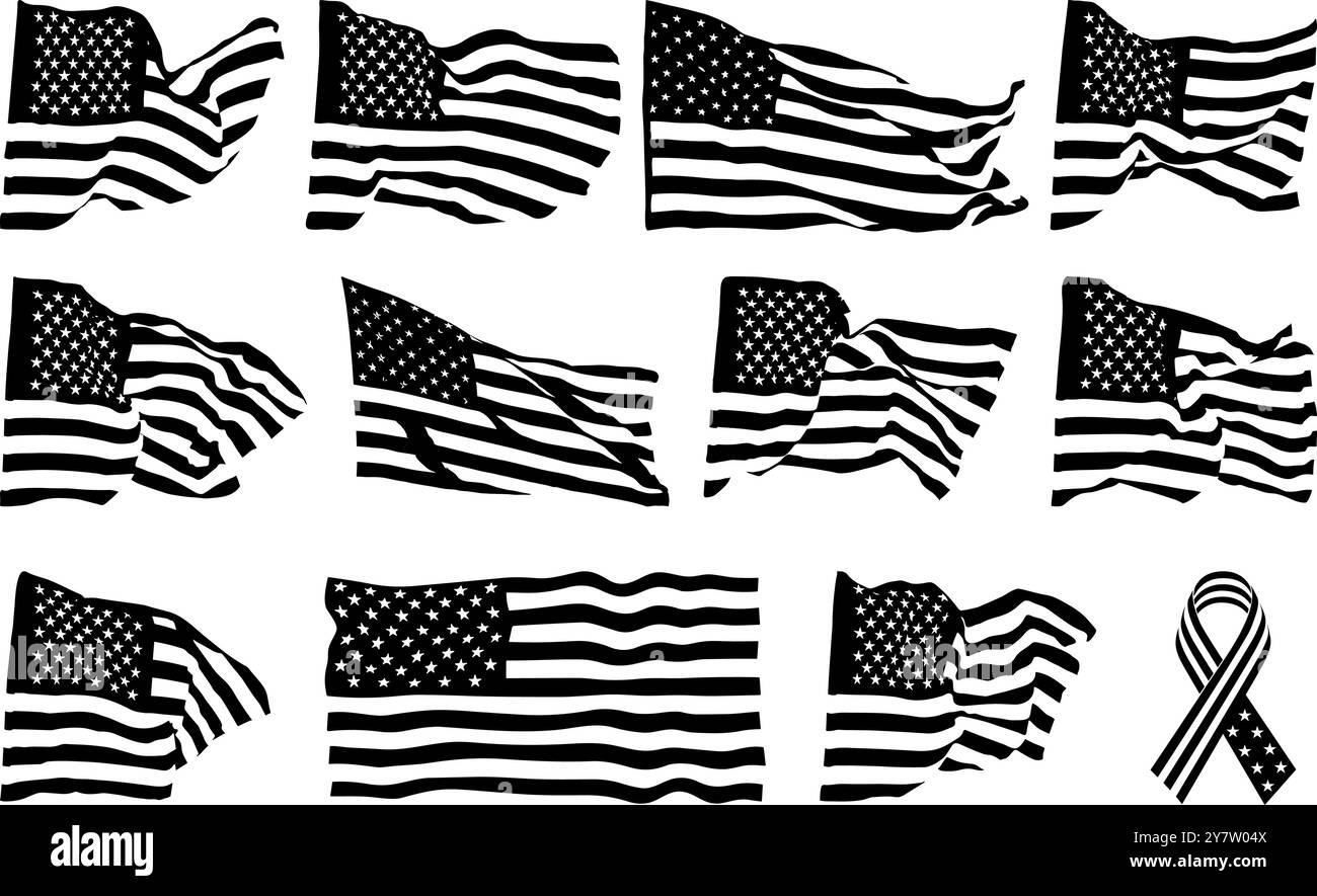 Distressed american national flag Black and White Stock Photos & Images ...