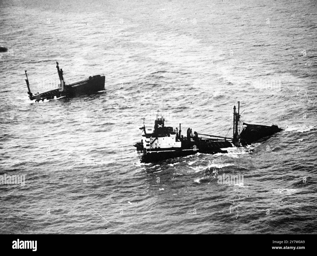 LIBERTY SHIP CUT IN TWO OFF FRENCH COAST. Twenty four members of the ...