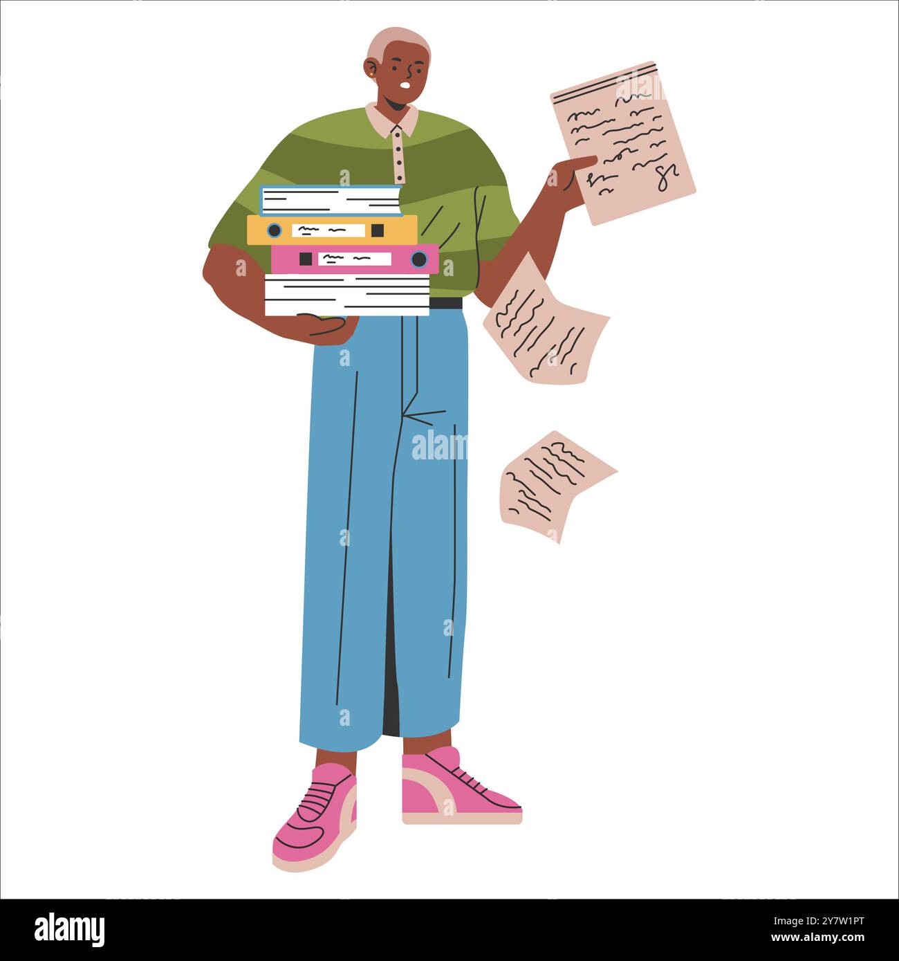 Young businessman concept. Overloaded with paperwork, a male ...