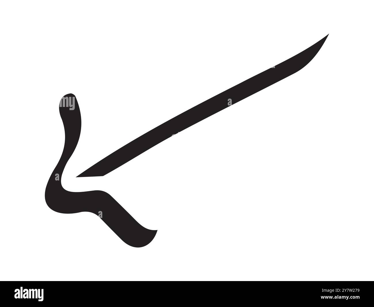 Hand-drawn straight volumetric black arrow isolated on a white ...