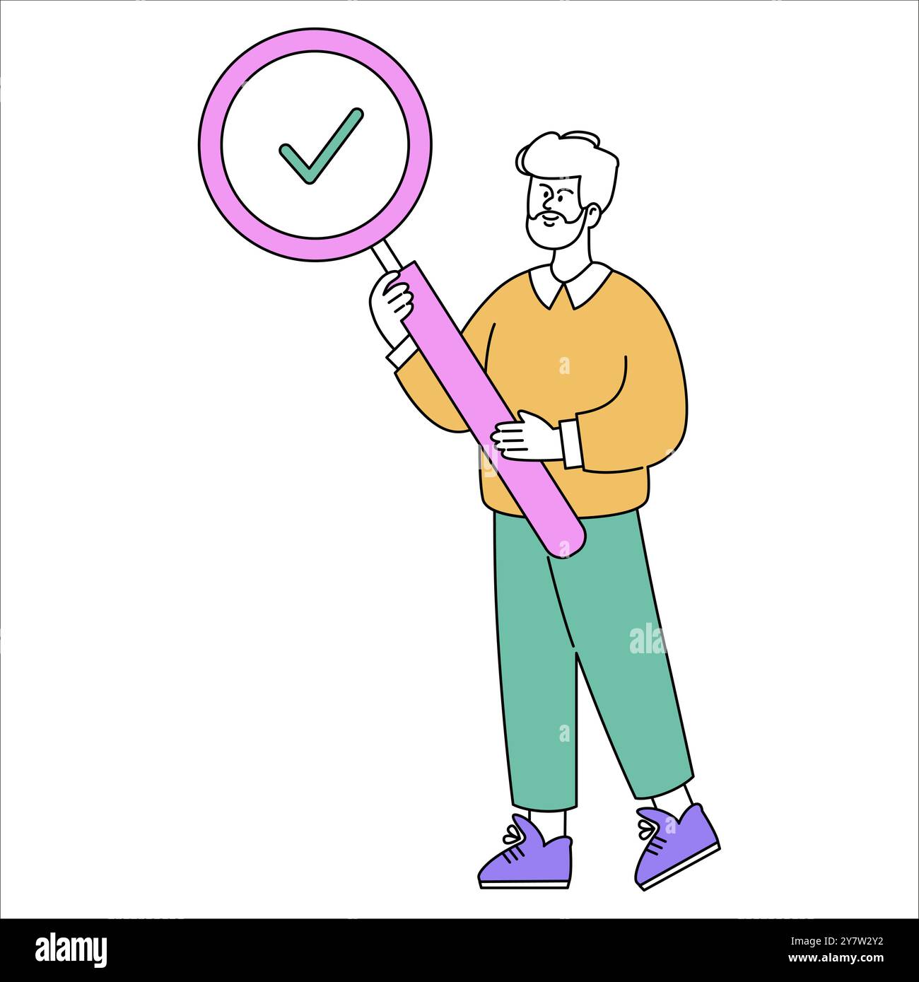 Businessman concept. A man holding a large magnifying glass with a ...