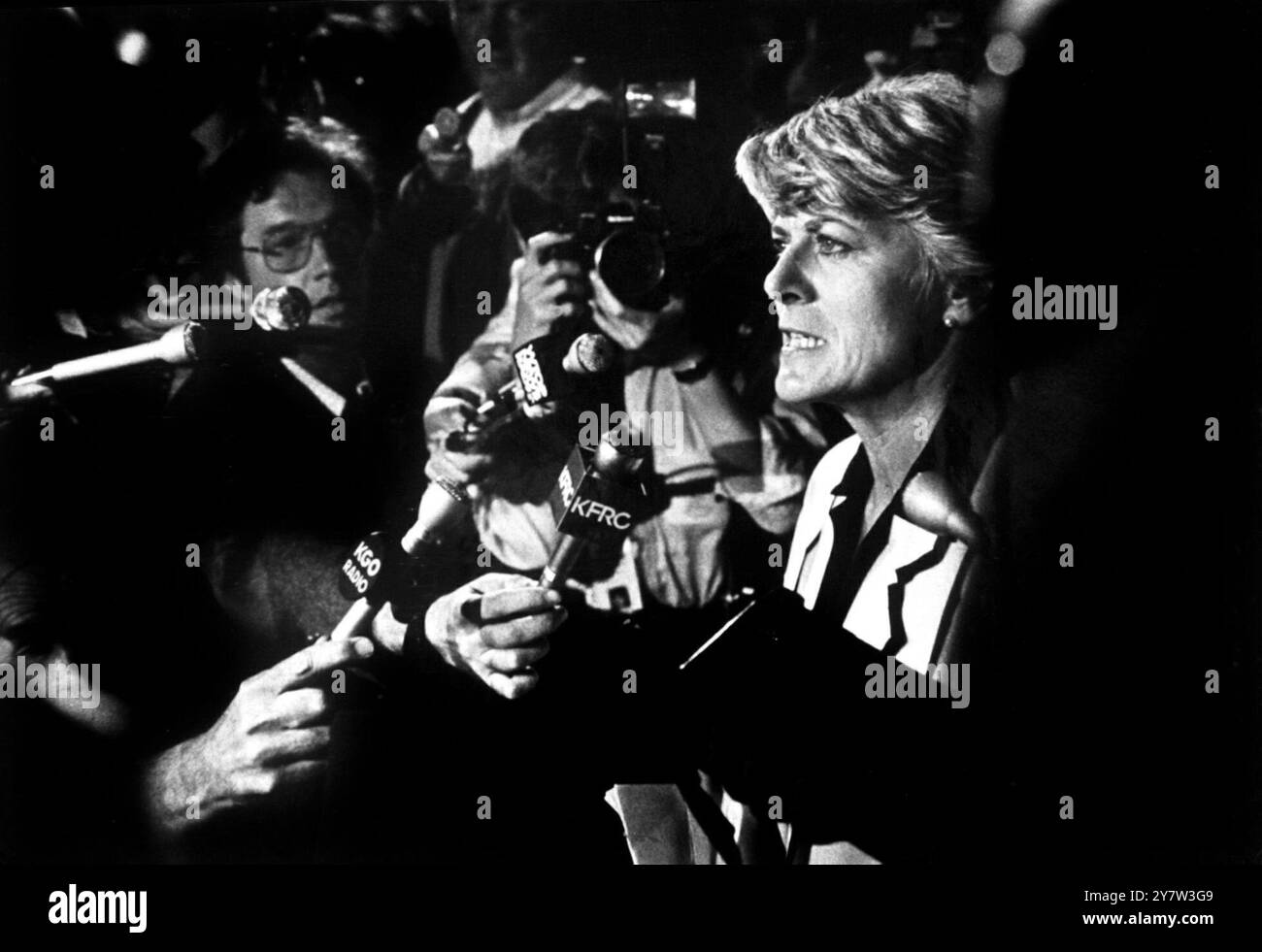 San Francisco, Calif.,-- Geraldine Ferraro is surrounded by the press ...