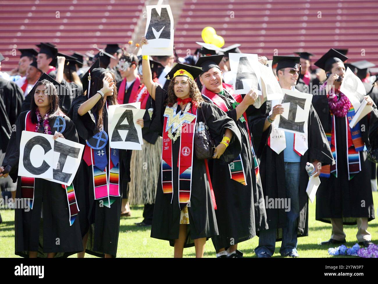 Stanford, CA.--Stanford graduates march into the Stanford Stadium ...