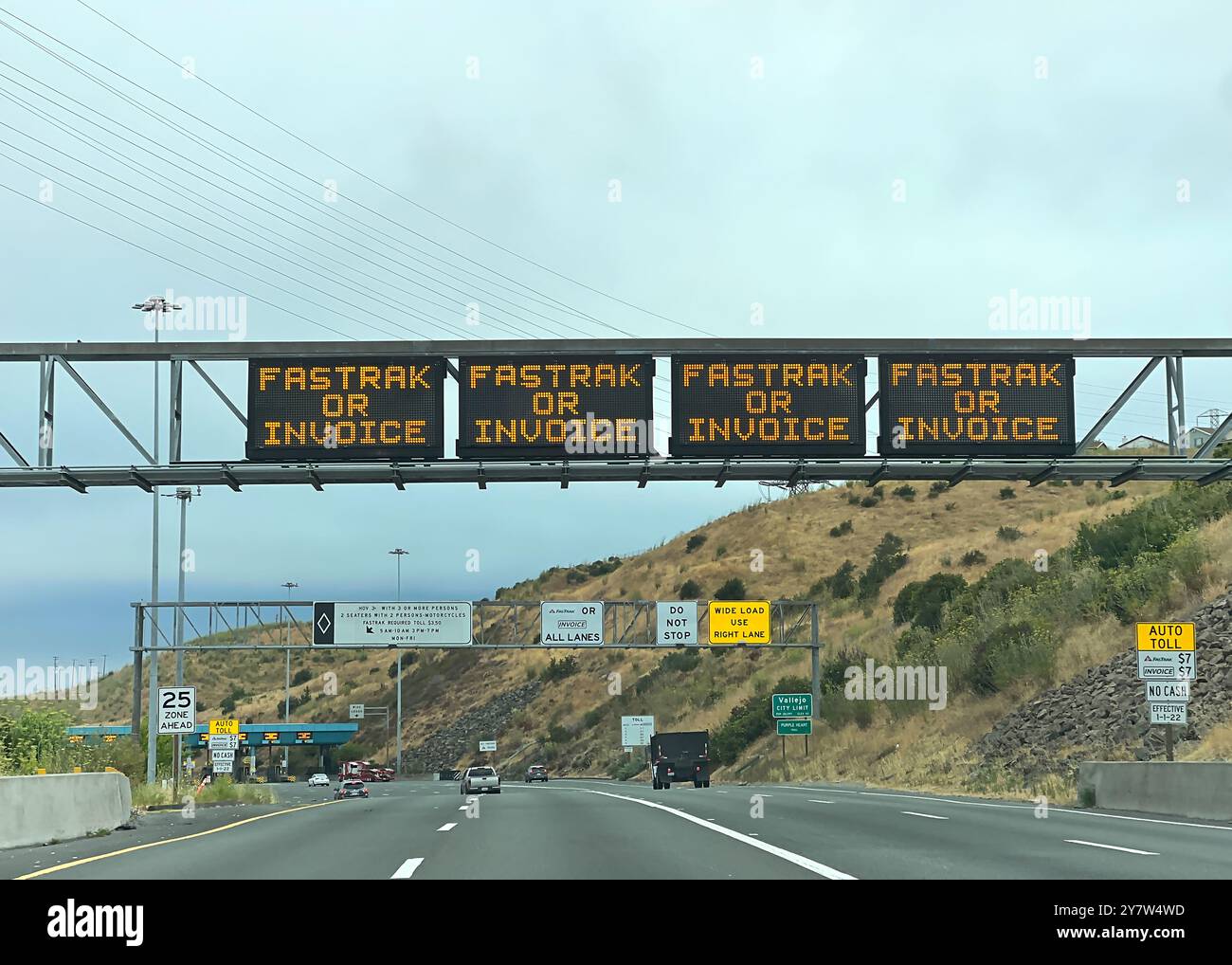 Crocket, CA - July 14, 2024: View of toll signs on the north bound ...