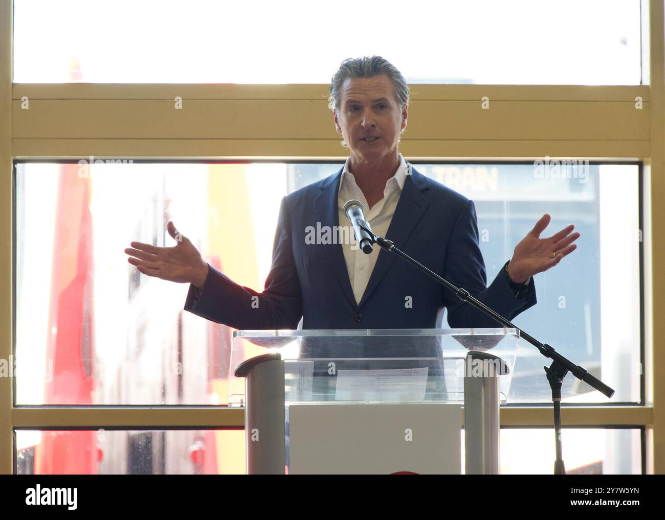 San Francisco, CA - Aug 10, 2024: Governor Gavin Newsom speaking at a ...