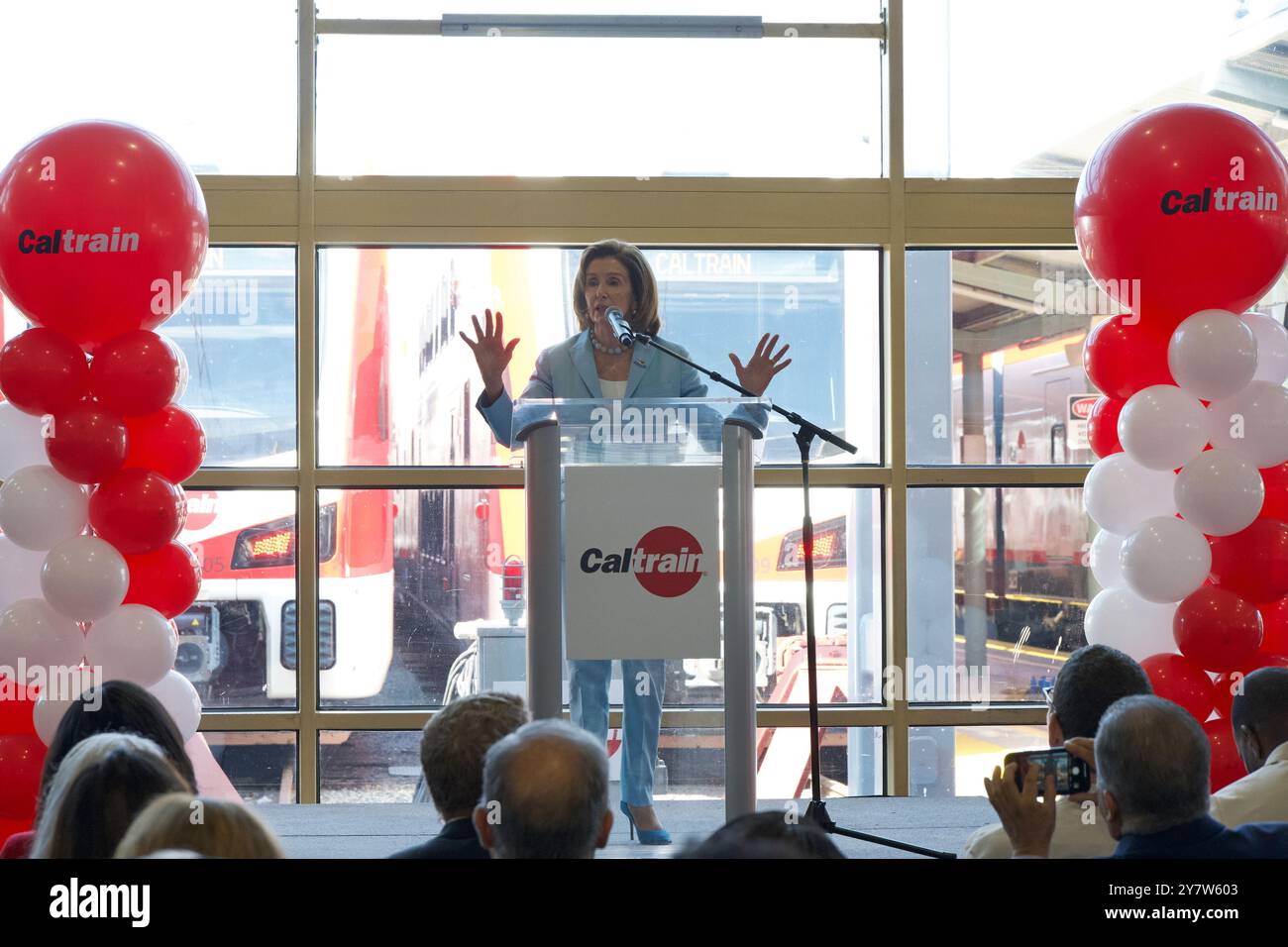 San Francisco, CA - Aug 10, 2024: Emerita Nancy Pelosi speaking at a press event to celebrate ...
