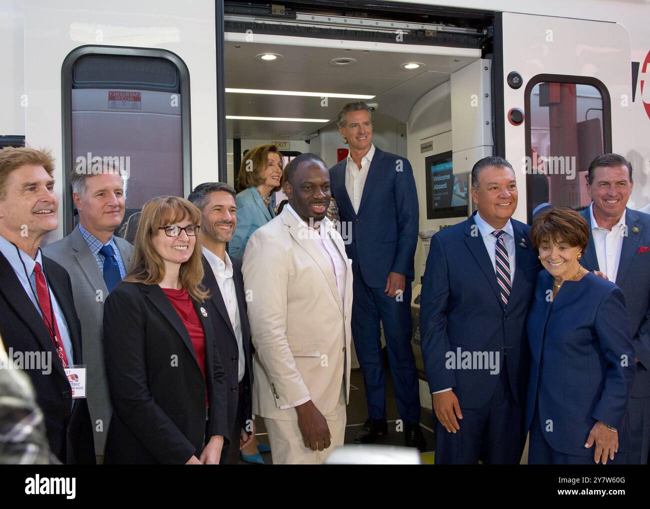 San Francisco, CA - Aug 10, 2024: Emerita Nancy Pelosi and Governor Newsom cutting the ribbon at ...