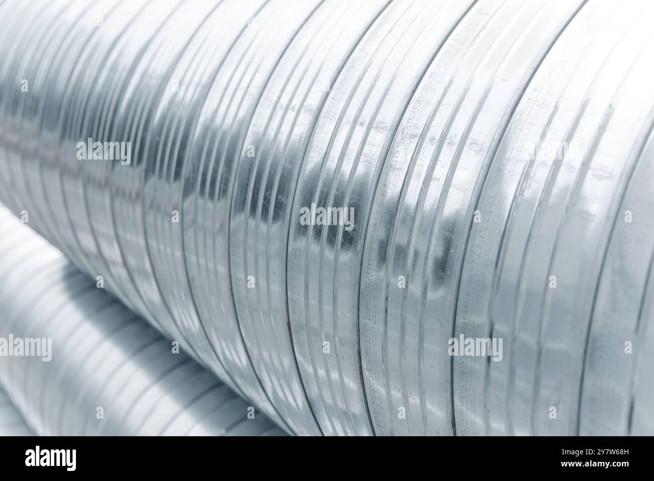 Close up view on Steel ventilation round duct or pipe texture ...