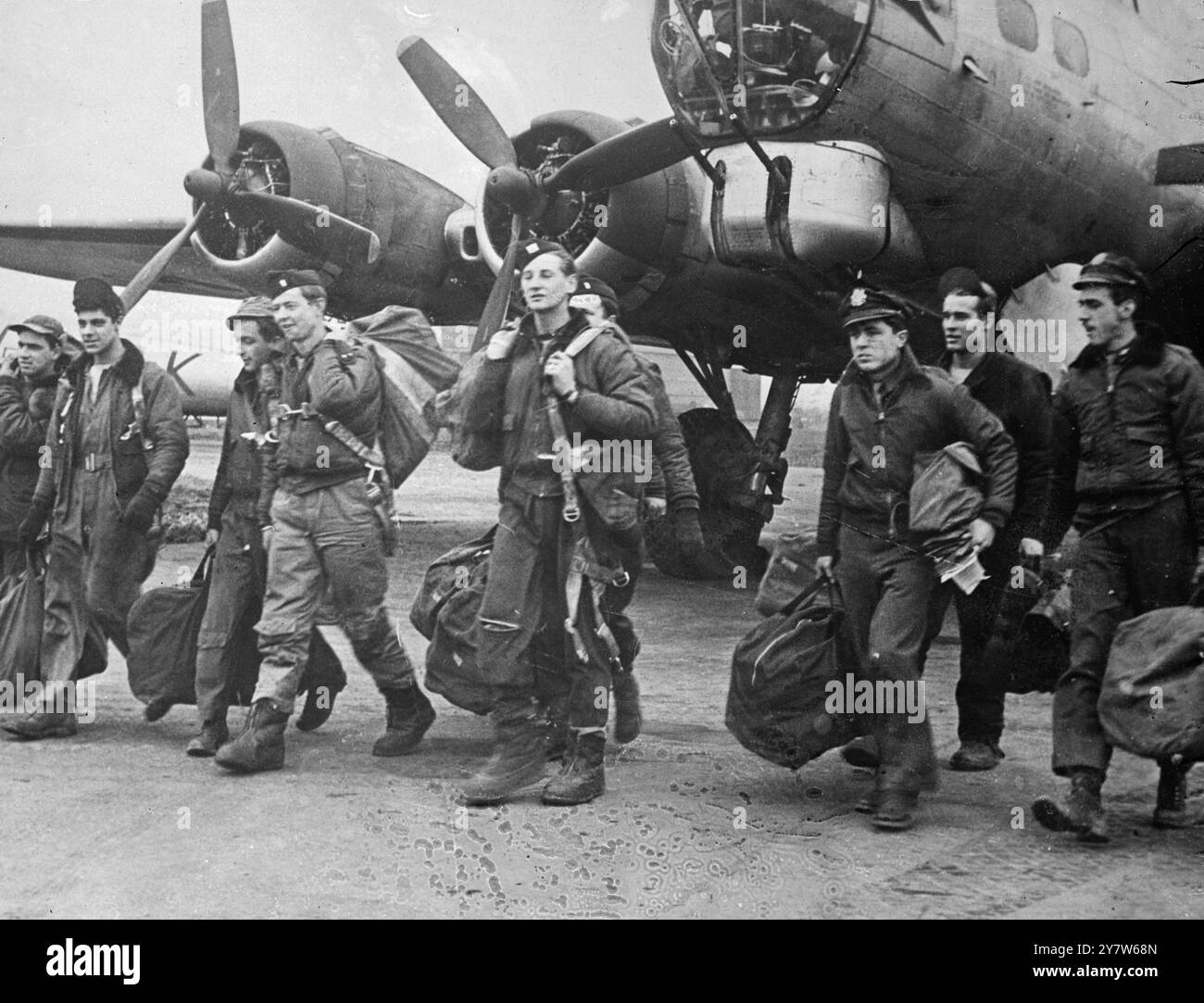 BACK FROM THE WITTENBERGE RAID Photo Shows: Men of the US 8th Air Force ...