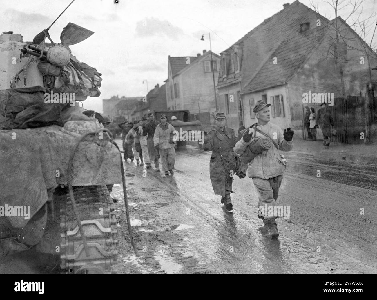 THE LIBERATION OF COLMAR Photo Shows: German prisoners being brought in ...