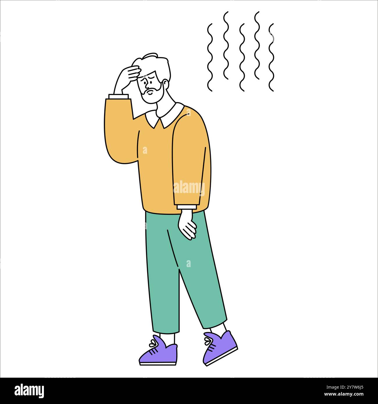 Stressed businessman concept. A man with a troubled expression holds ...