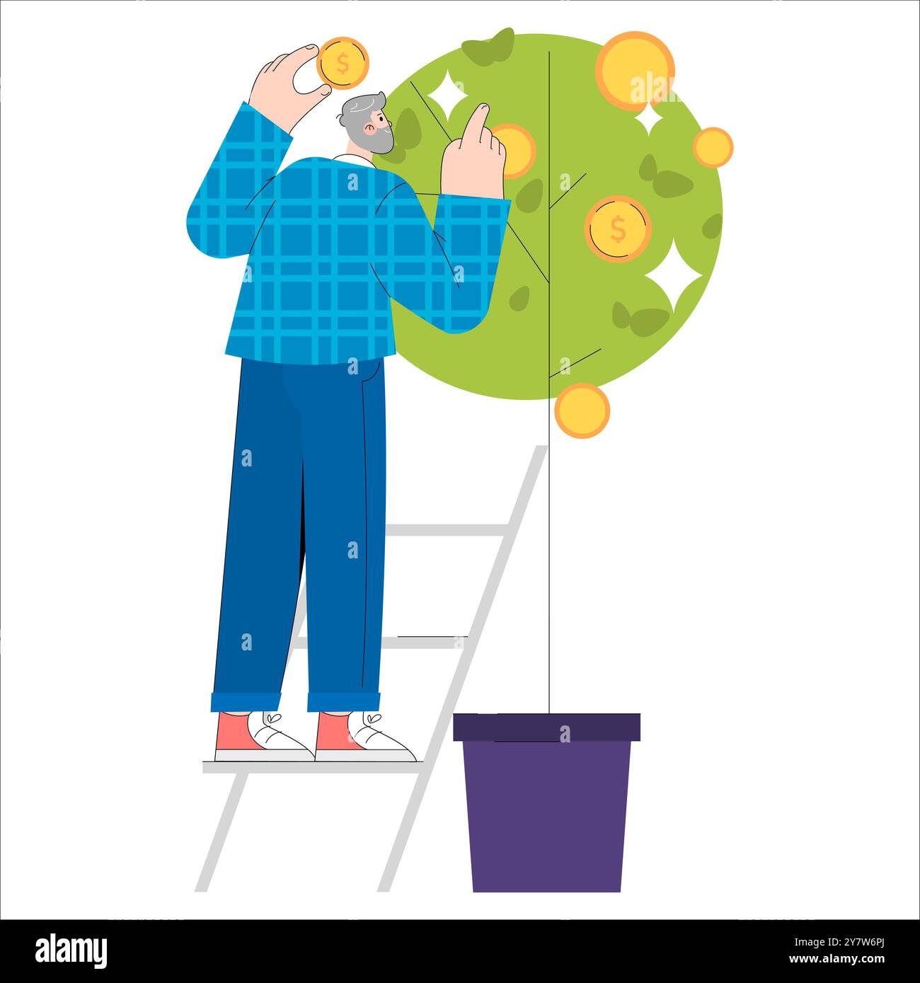 Retirement investment concept. Senior businessman placing coins in a ...