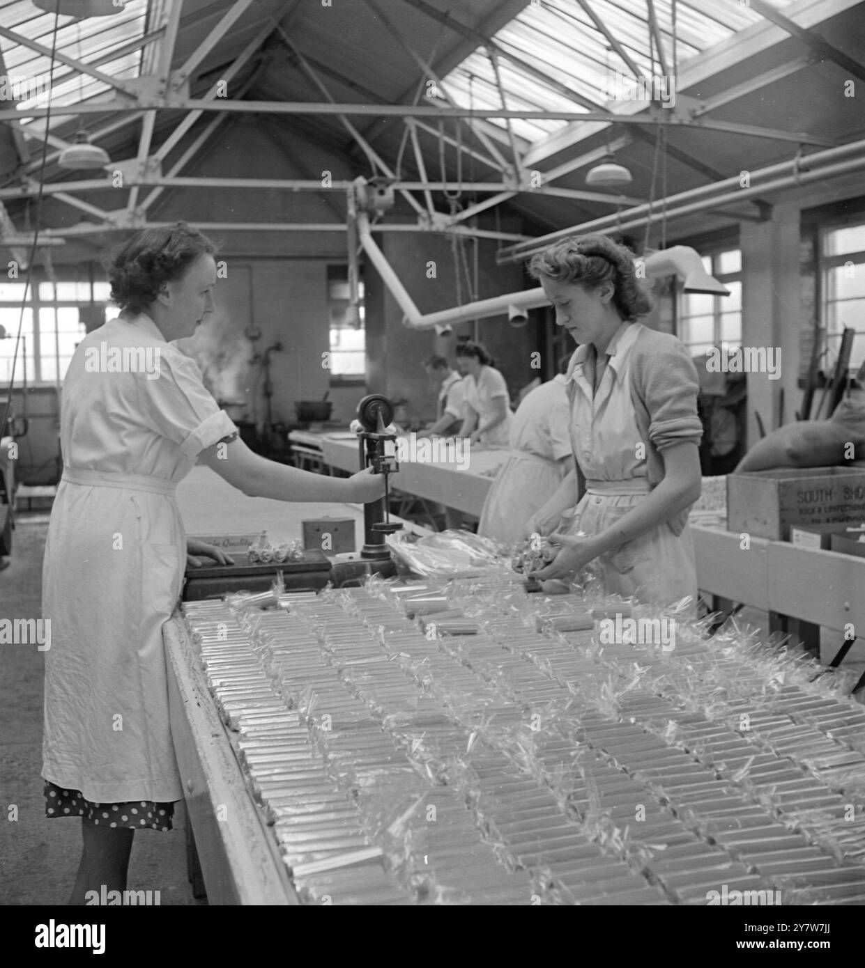 Wrapping Blackpool rock at the South Shore Rock Factory. 20 tons are ...