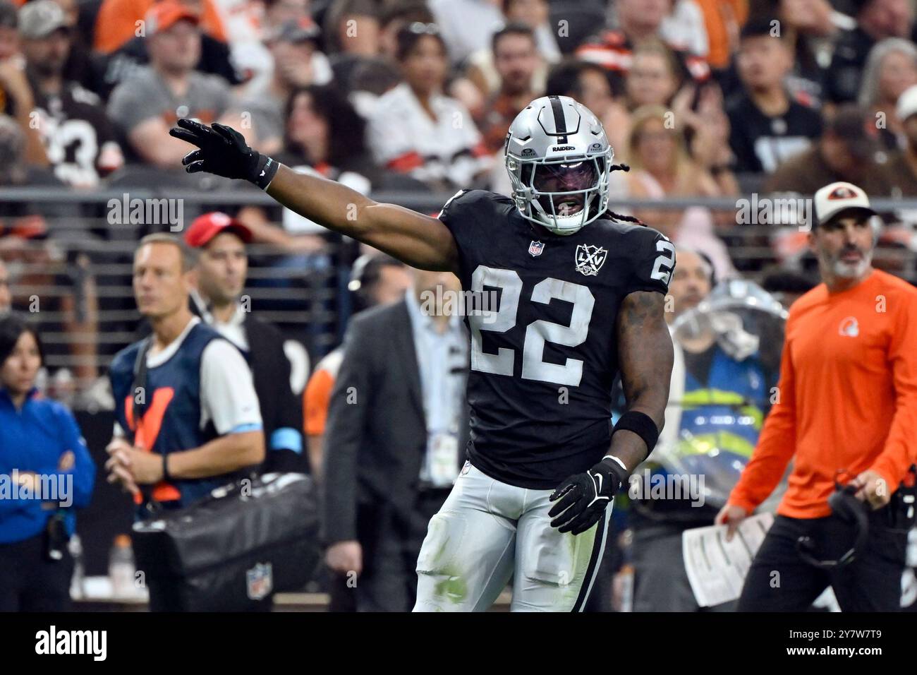 Las Vegas Raiders running back Alexander Mattison (22) reacts after a ...