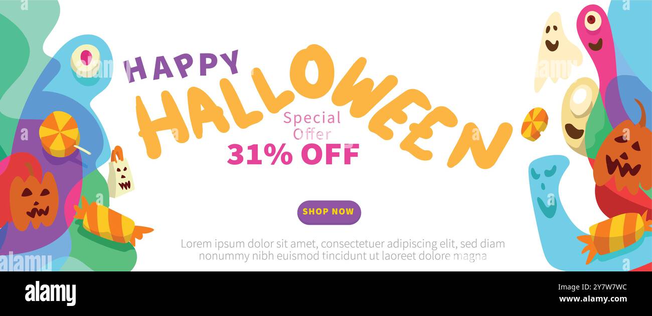 Creepy Monster Halloween Party Banner concept. abstract geometric ...