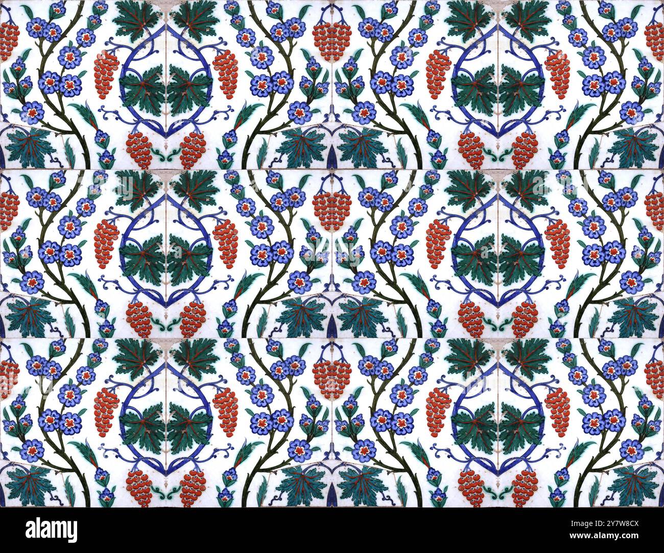 Intricate Iznik Ottoman tile pattern showcasing vibrant grapevines and ...