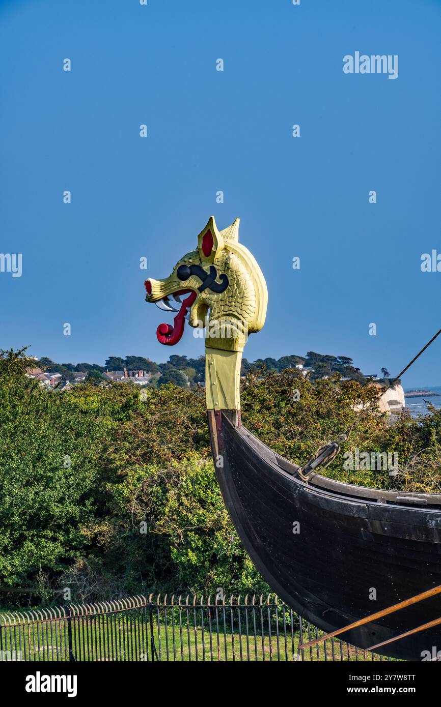 Figurehead of 'Hugin' the replica Viking Longship at Pegwell Bay, Kent ...