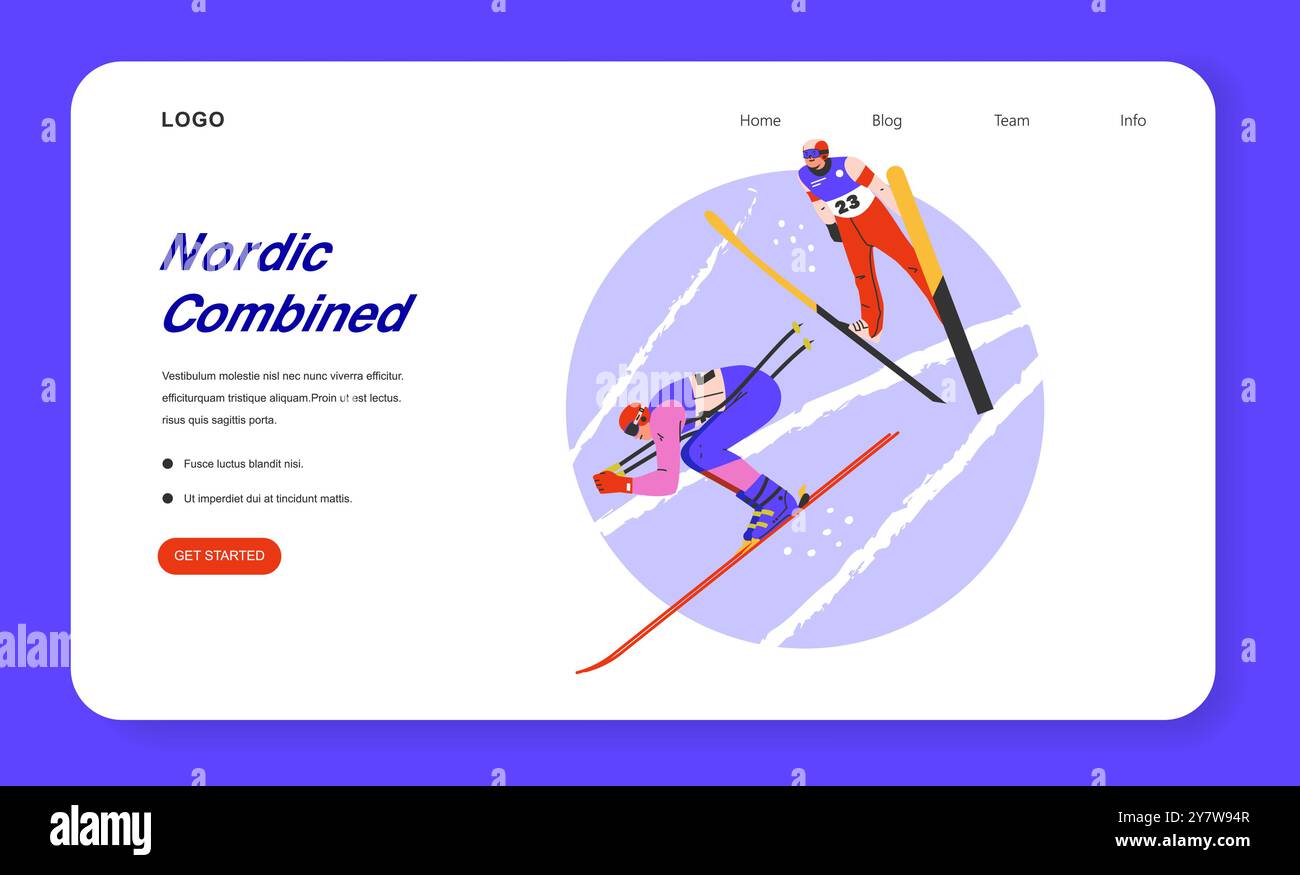 Nordic Combined concept. Athletes ski jumping against a stylized ...