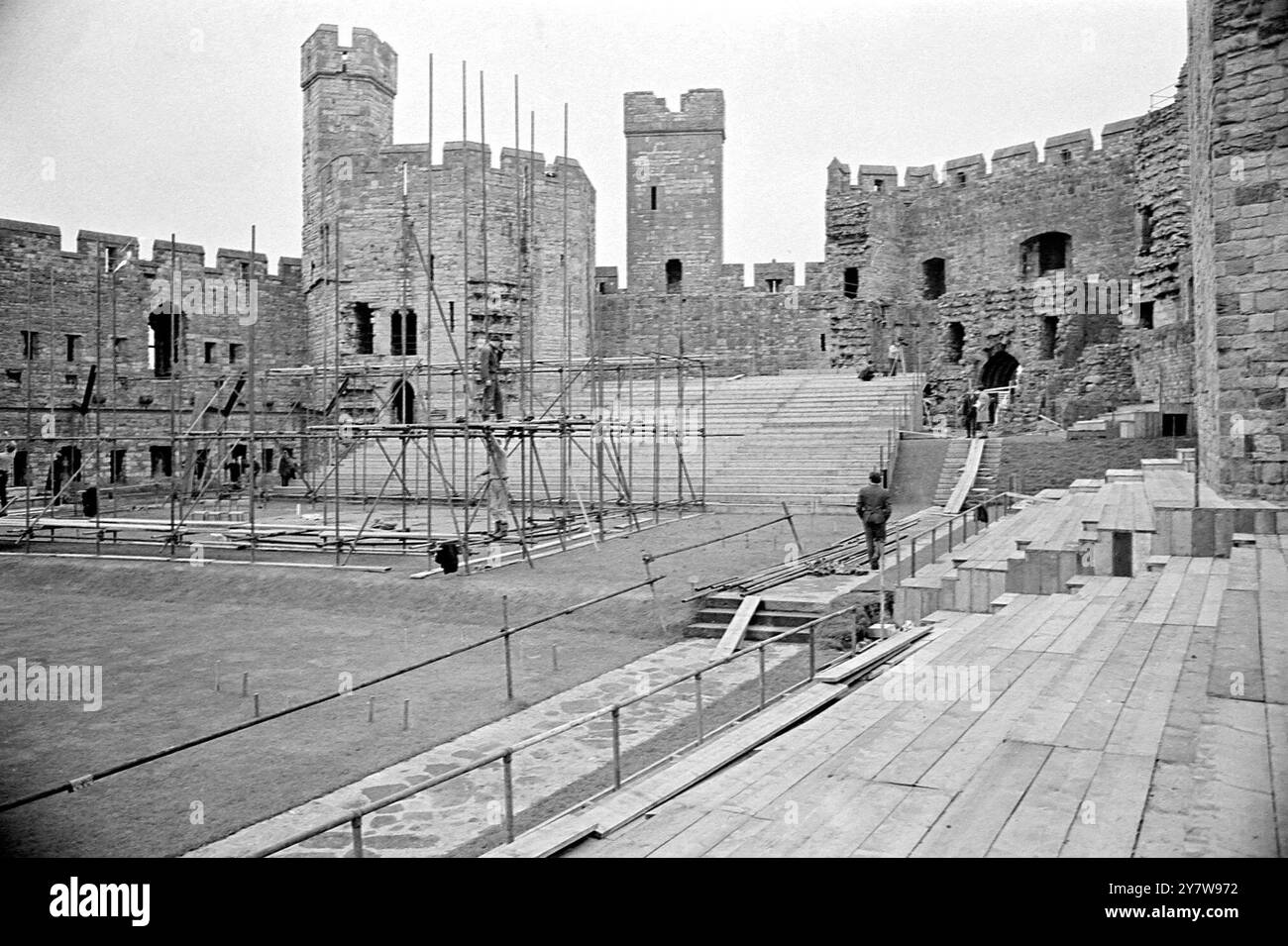 The Royal dias under construction at Caernarvon Castle, Wales ...