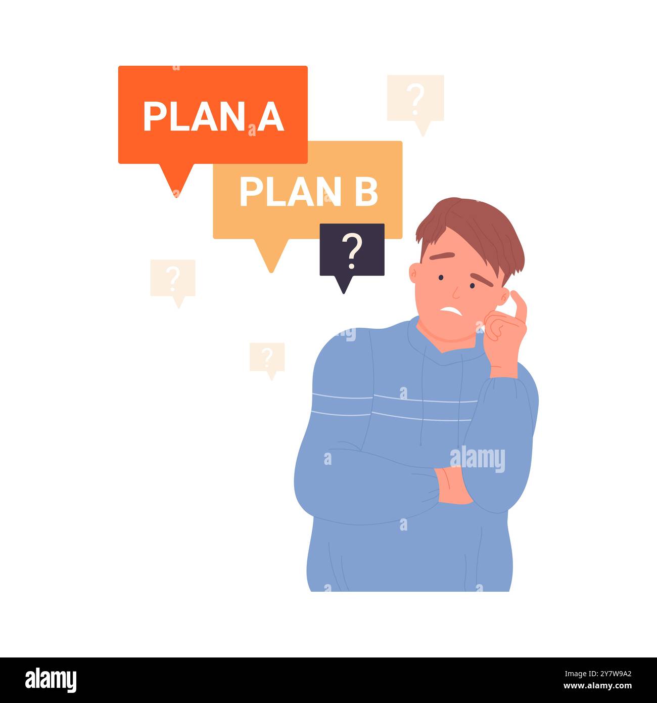 Man in doubt thinking about plan A and B, brainstorming solutions ...