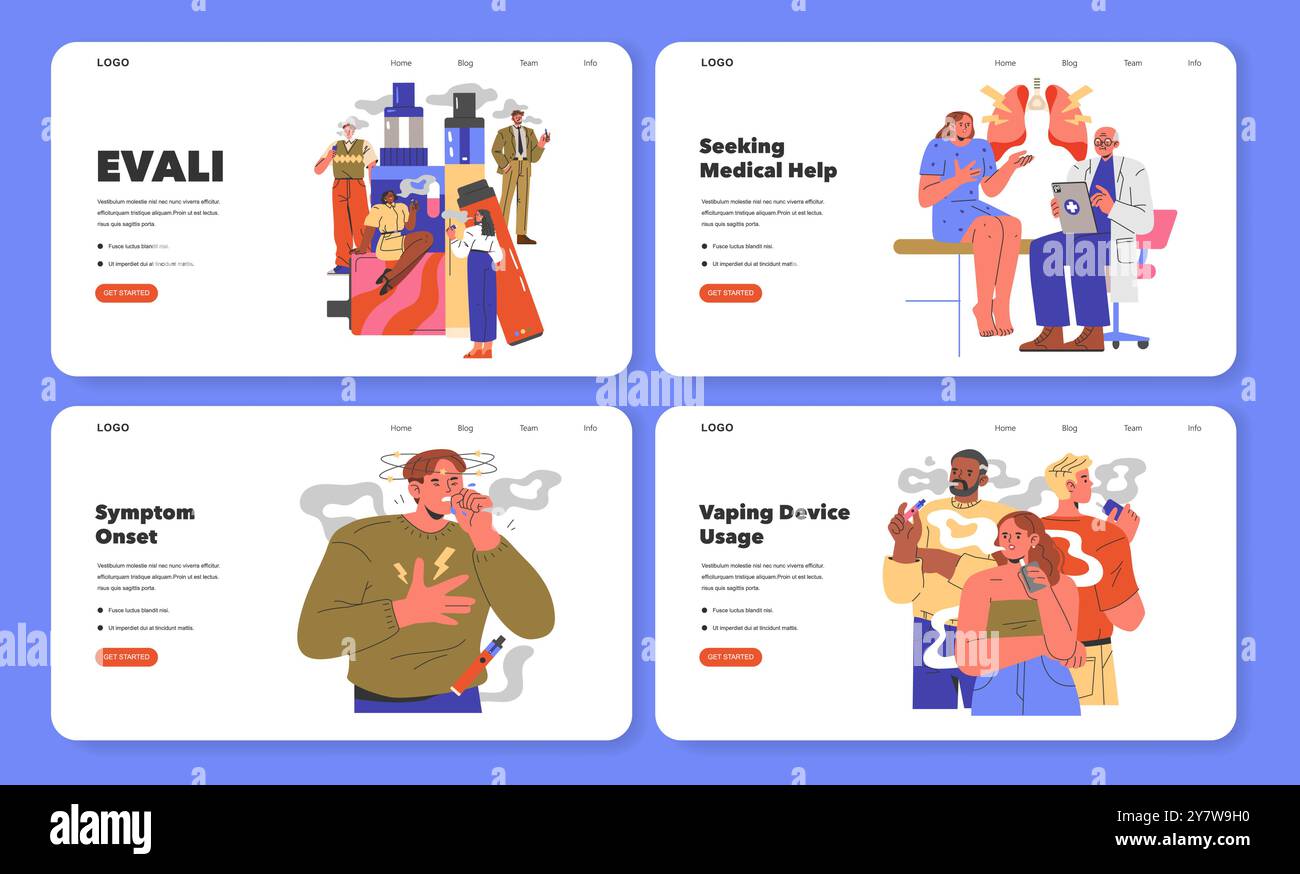 EVALI awareness set. Illustration of the stages from vaping device ...