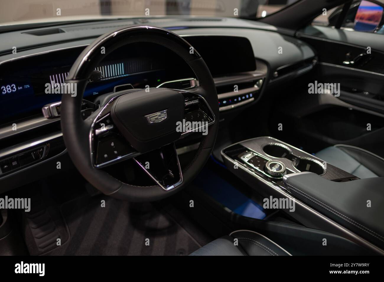 modern and stylish interior Cadillac Lyriq, steering wheel premium ...