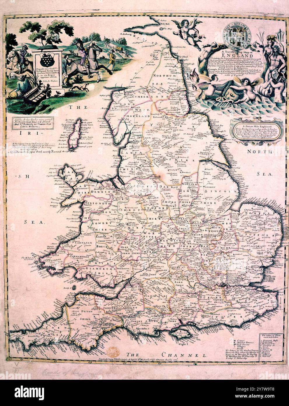 Map of England and Wales showing principal roads 1680 - in the British ...
