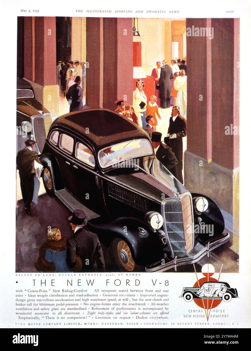 Advertisement for the Ford V8 Dagenham, Essex - 1935 Stock Photo - Alamy