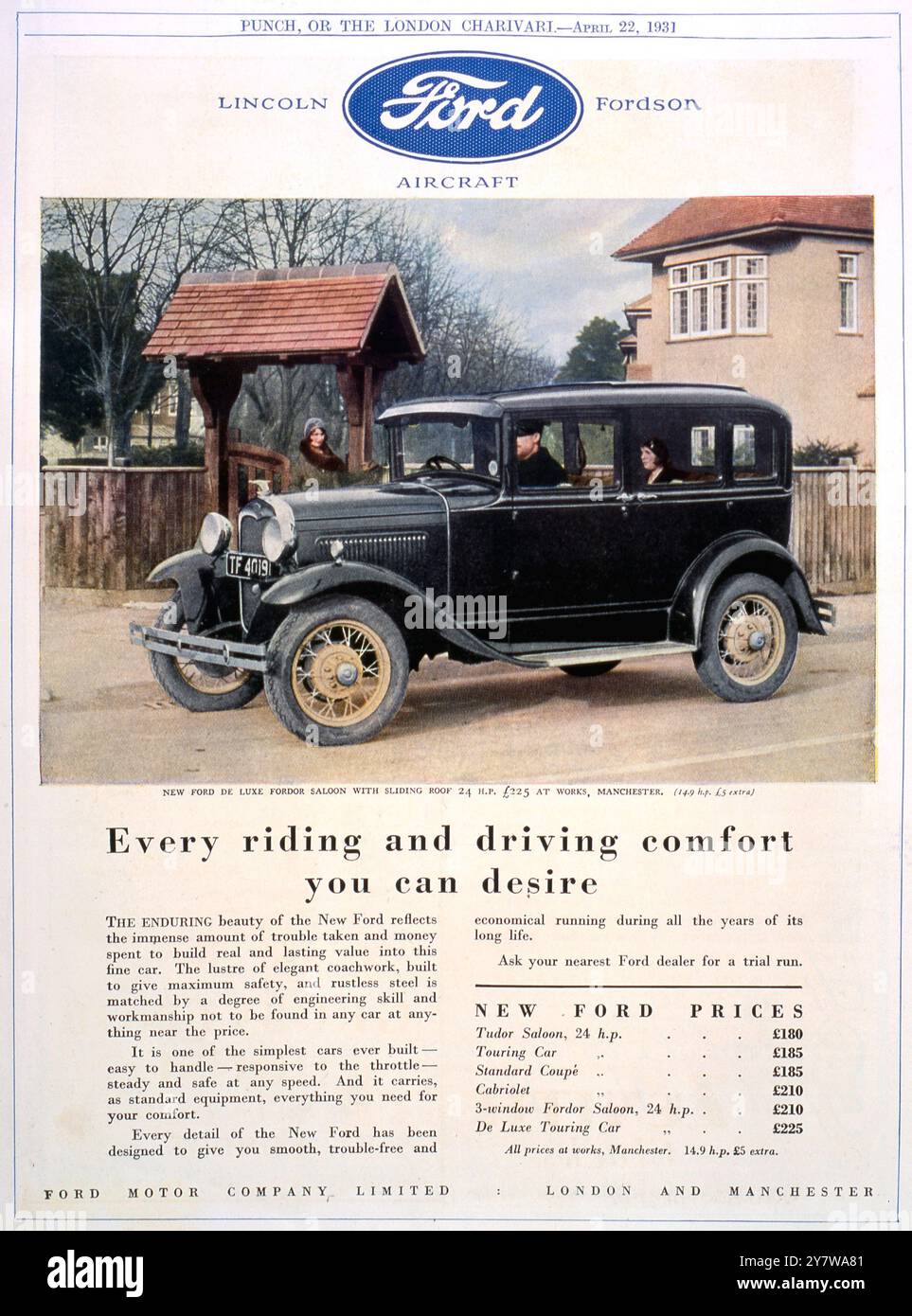 Advertisement for Ford Motor Cars illustrationg the Ford de luxe fordor ...