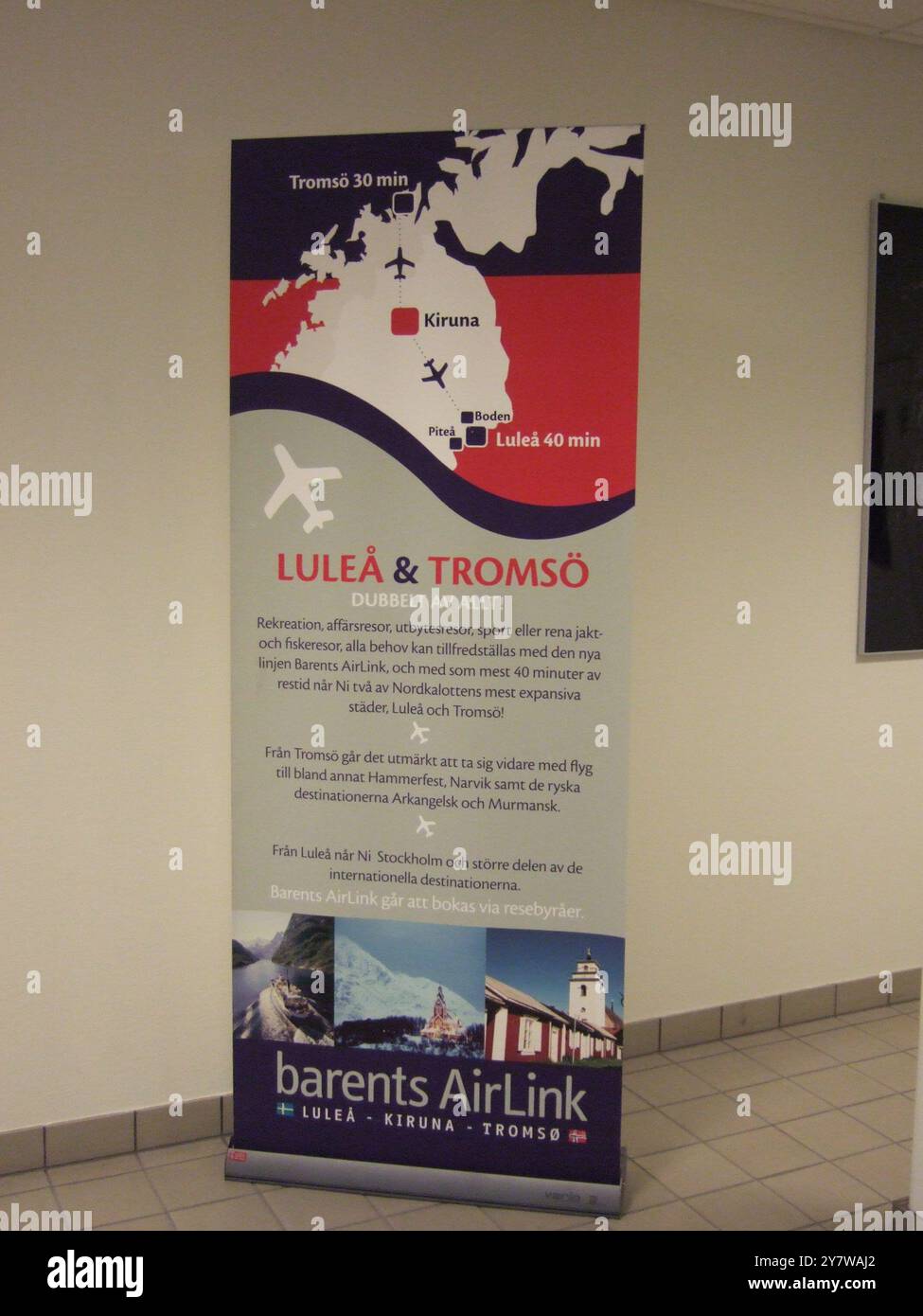 Board at airport advertising barents AirLink - Lulea via Kiruna to ...