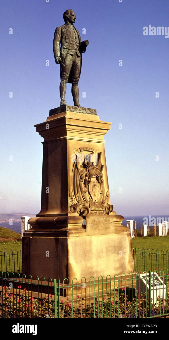Memorial to Captain James Cook in Whitby, North Yorkshire Stock Photo ...