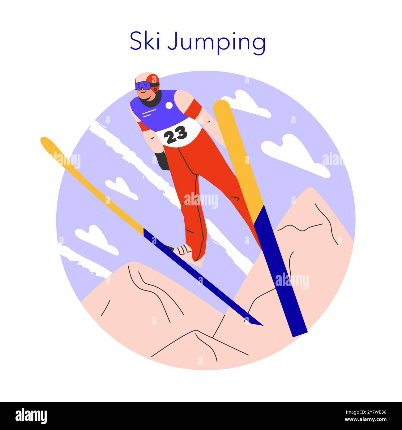 Winter Sports concept. An athlete in mid-flight during a ski jumping ...