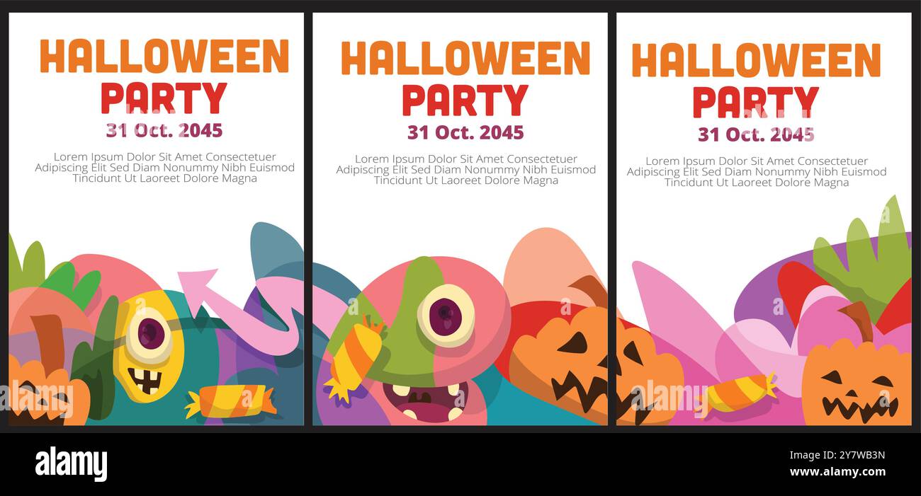 Creepy Monster Halloween Party Banner concept. abstract geometric ...