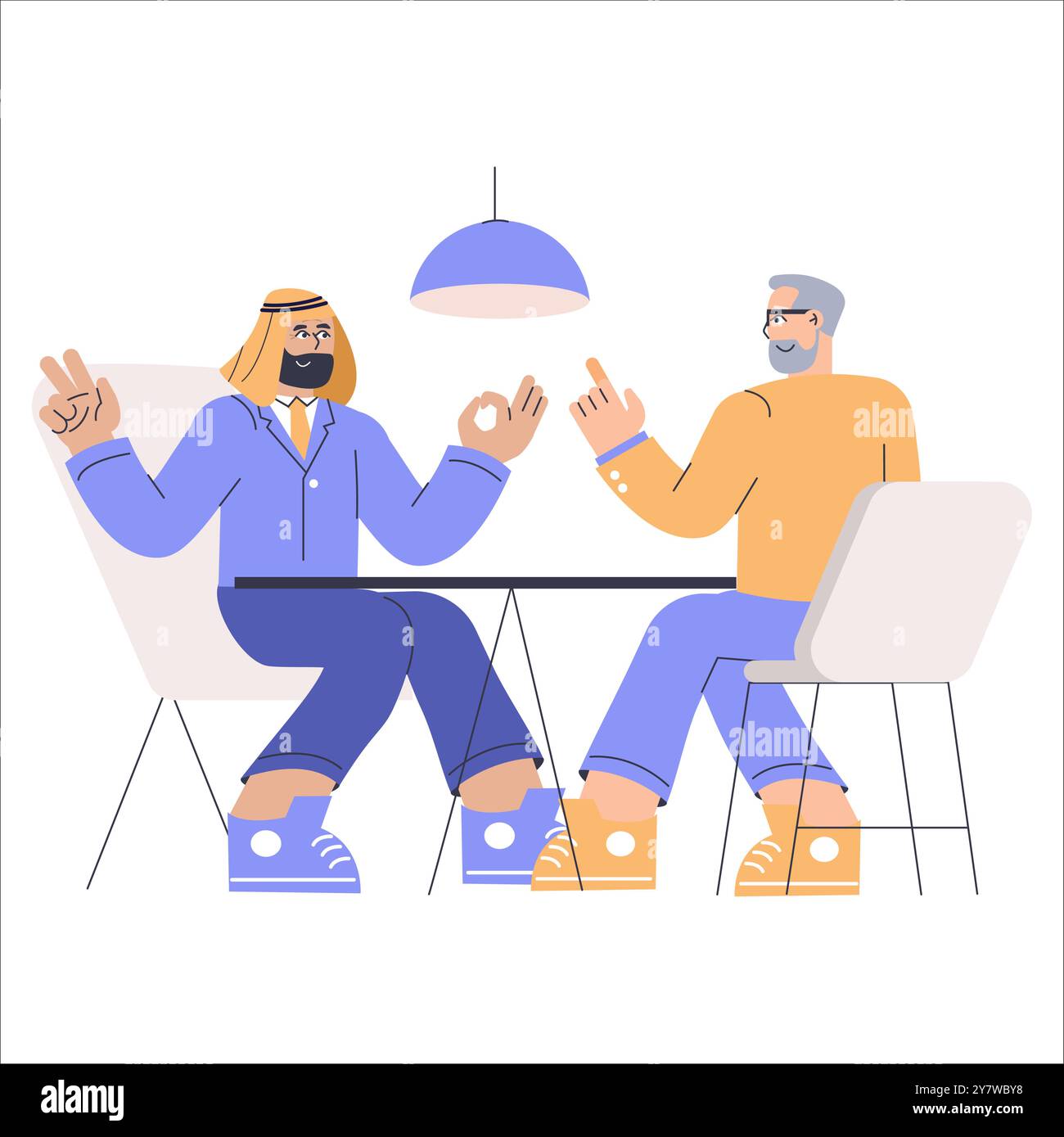 Diverse businessmen interaction concept. Two animated characters of ...