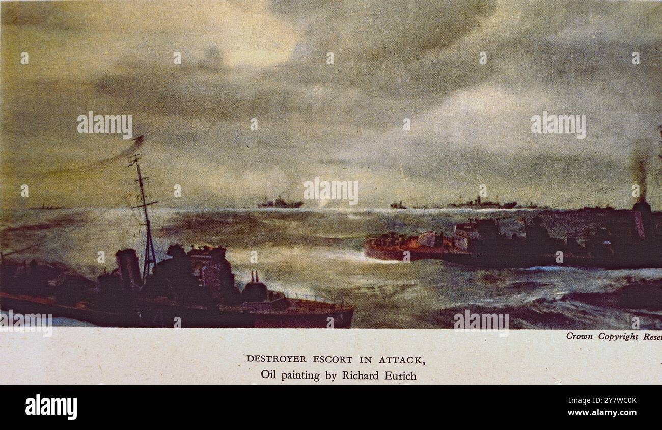 Destroyer escort in attack Oil painting by Richard Eurich ©TopFoto ...