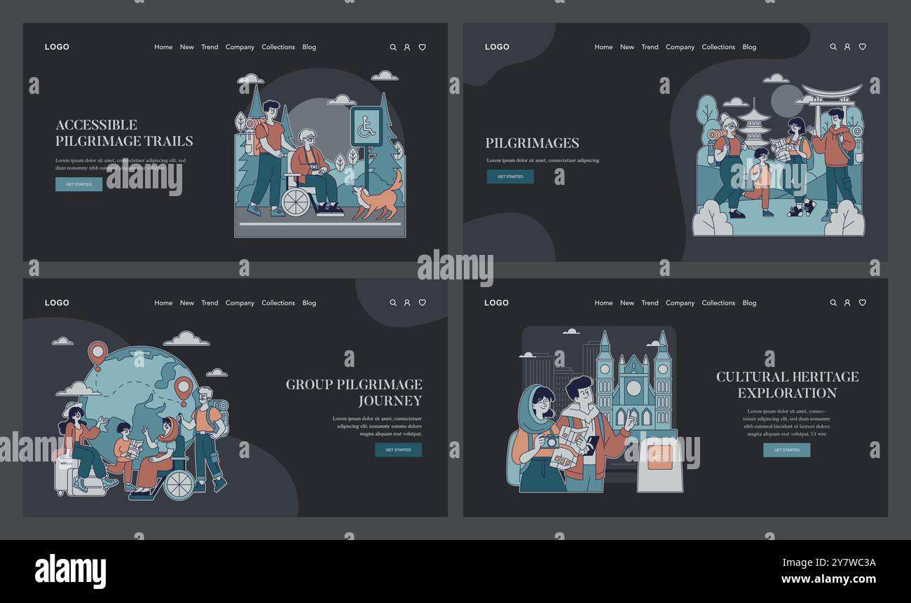 Pilgrimage set. Inclusive spiritual trails and group religious trips ...