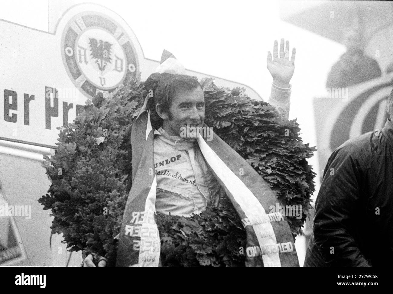 VICTORY FOR JACKIE STEWART Nurburgring, Germany. A wave and a smile ...