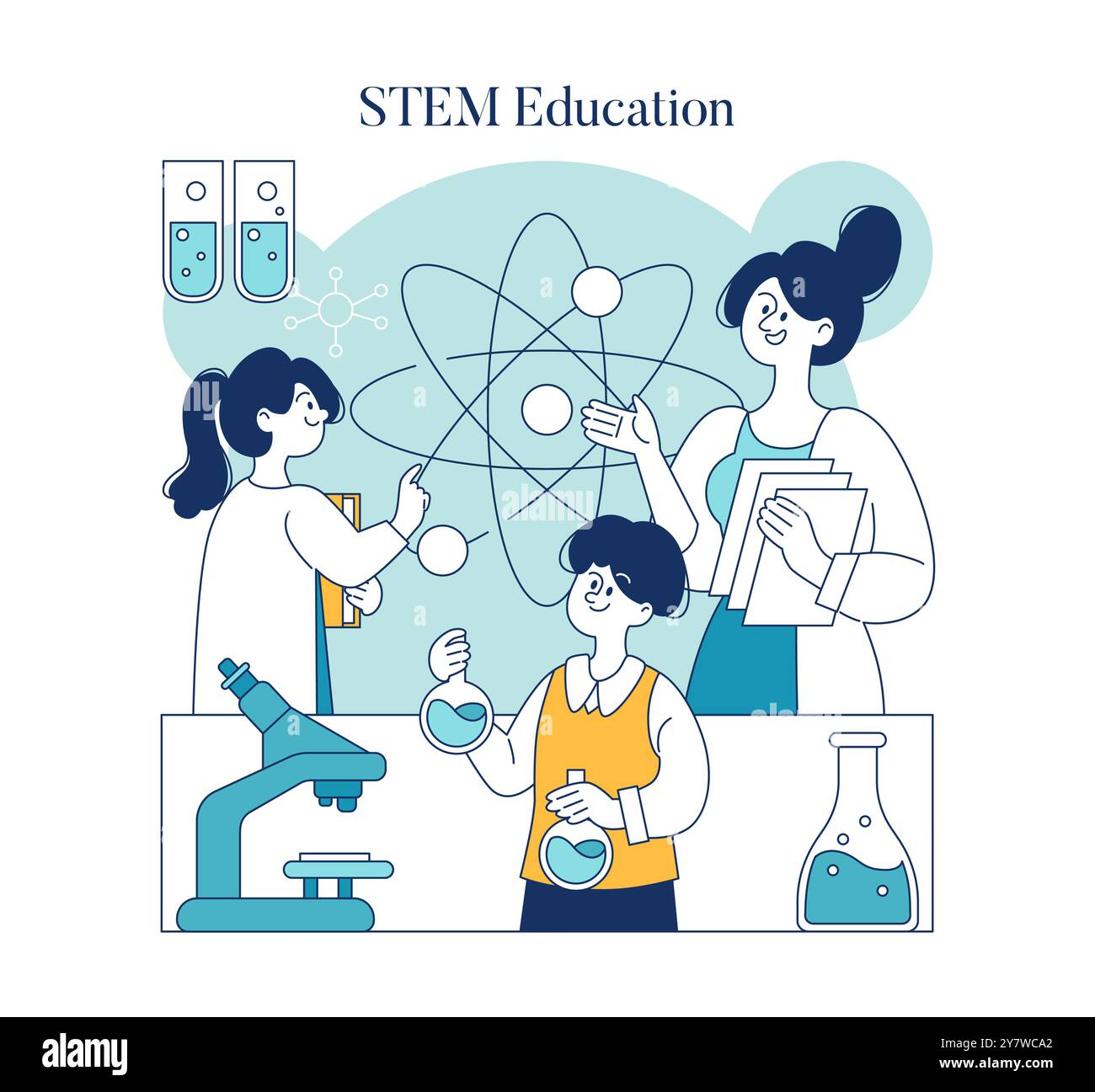 STEM Education concept. Students and teacher engage in a science ...