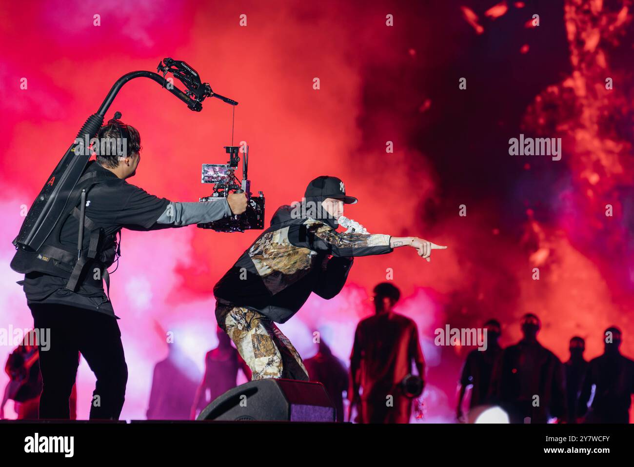 Peso Pluma, or Hassan Emilio Kabande Laija in the stadium at the Mobil ...