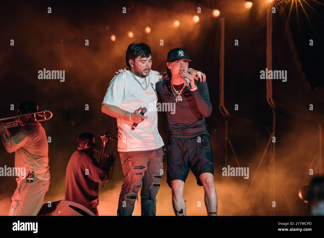 Peso Pluma, or Hassan Emilio Kabande Laija in the stadium at the Mobil ...