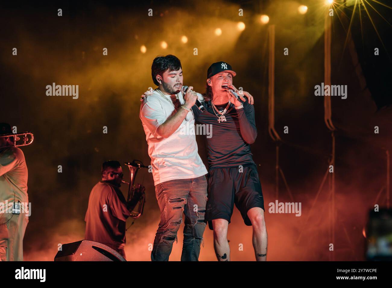 Peso Pluma, or Hassan Emilio Kabande Laija in the stadium at the Mobil ...