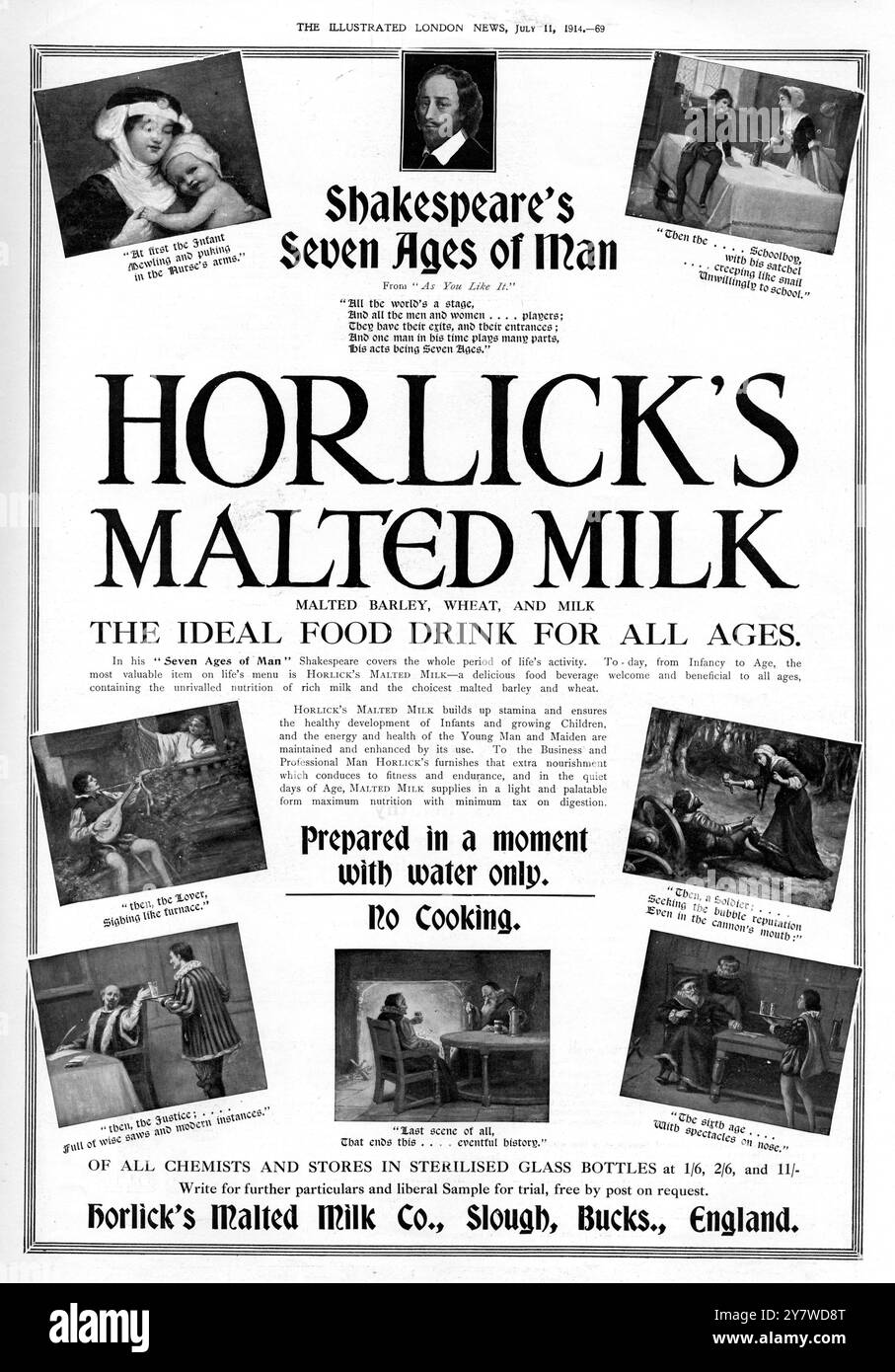 Horlick's Malted Milk advertisement - a drink for all ages Shakespeare ...