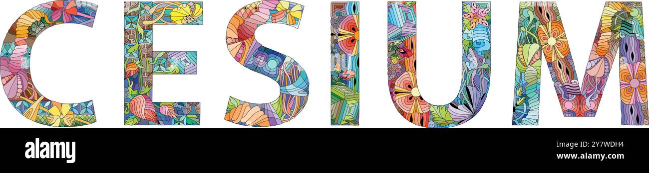 Hand-painted art design. Hand drawn illustration word CESIUM for t ...