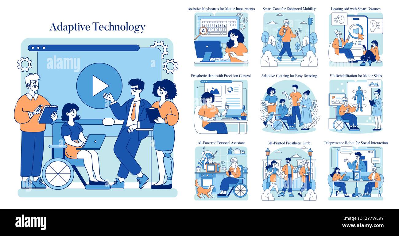 Adaptive Technology set. Inclusive digital advancements enhancing the ...