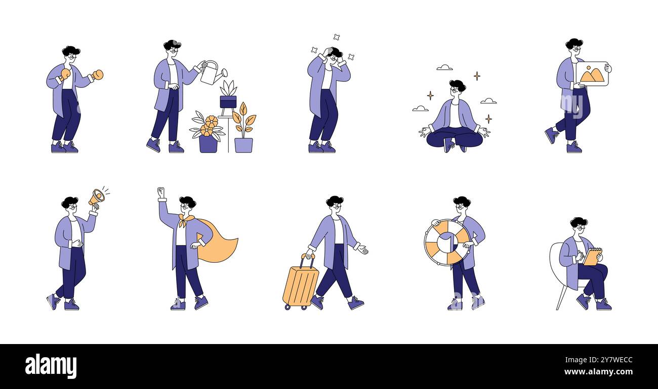 Businessman lifestyle set. Various activities and moments from a ...