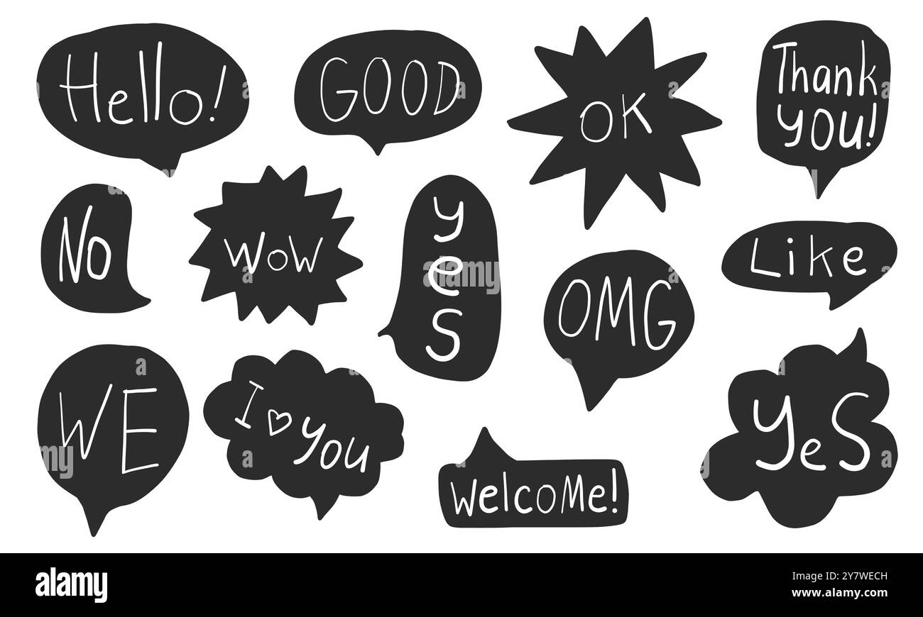 Doodle chat clouds with different words Stock Vector Image & Art - Alamy