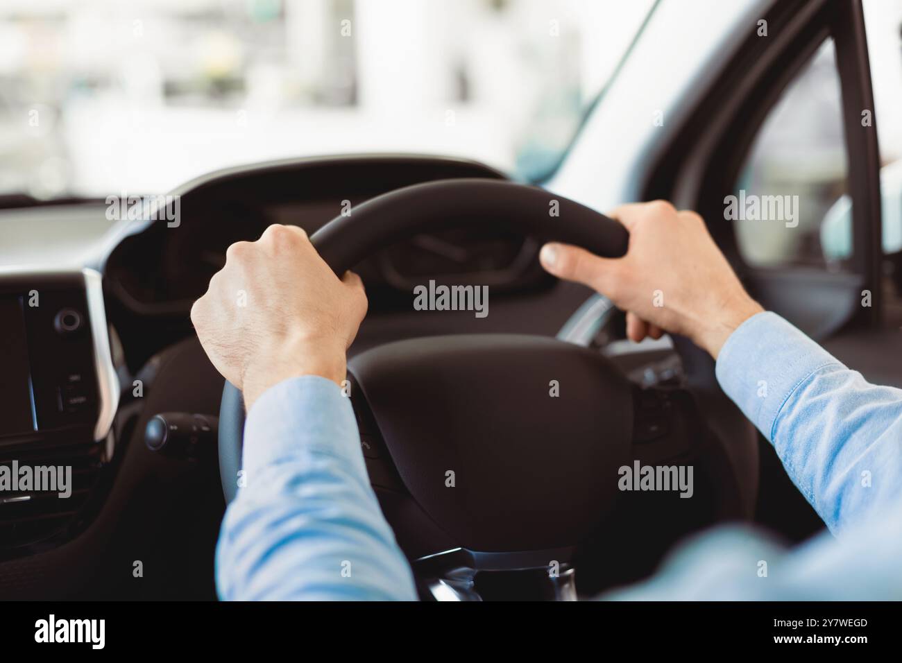 Man Holding Steering Wheel Sitting In Auto Stock Photo - Alamy