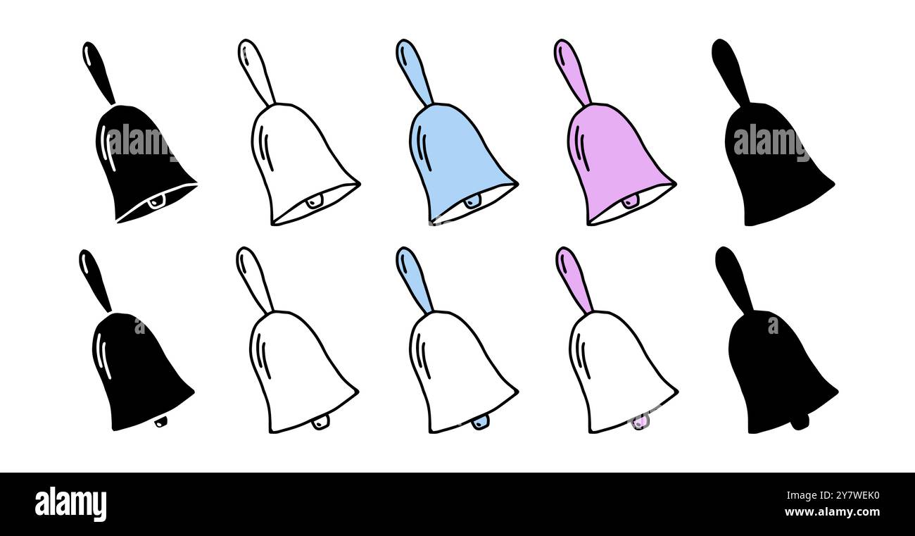 Set of bells featuring colored illustrations, black silhouette, and ...